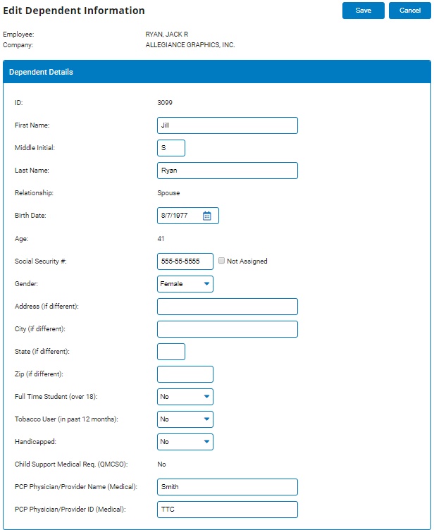 edit dependent information