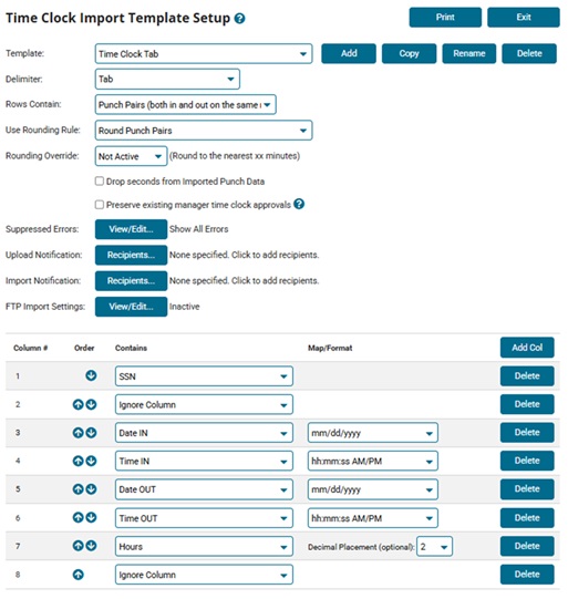 Creating a Time Clock Import Template